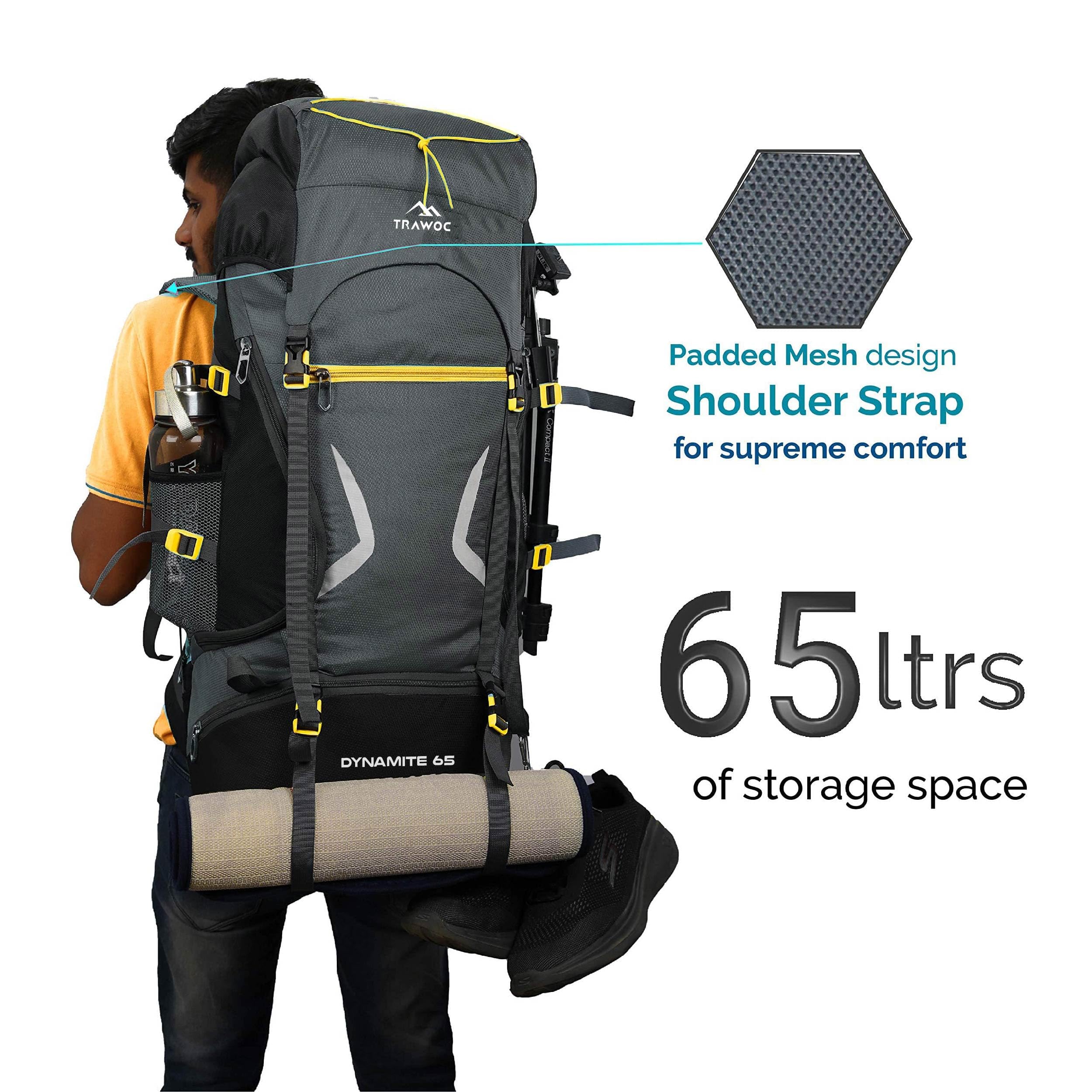 Trawoc Travel Backpack (65Ltr) | With Shoe Compartment & Rain Cover ...