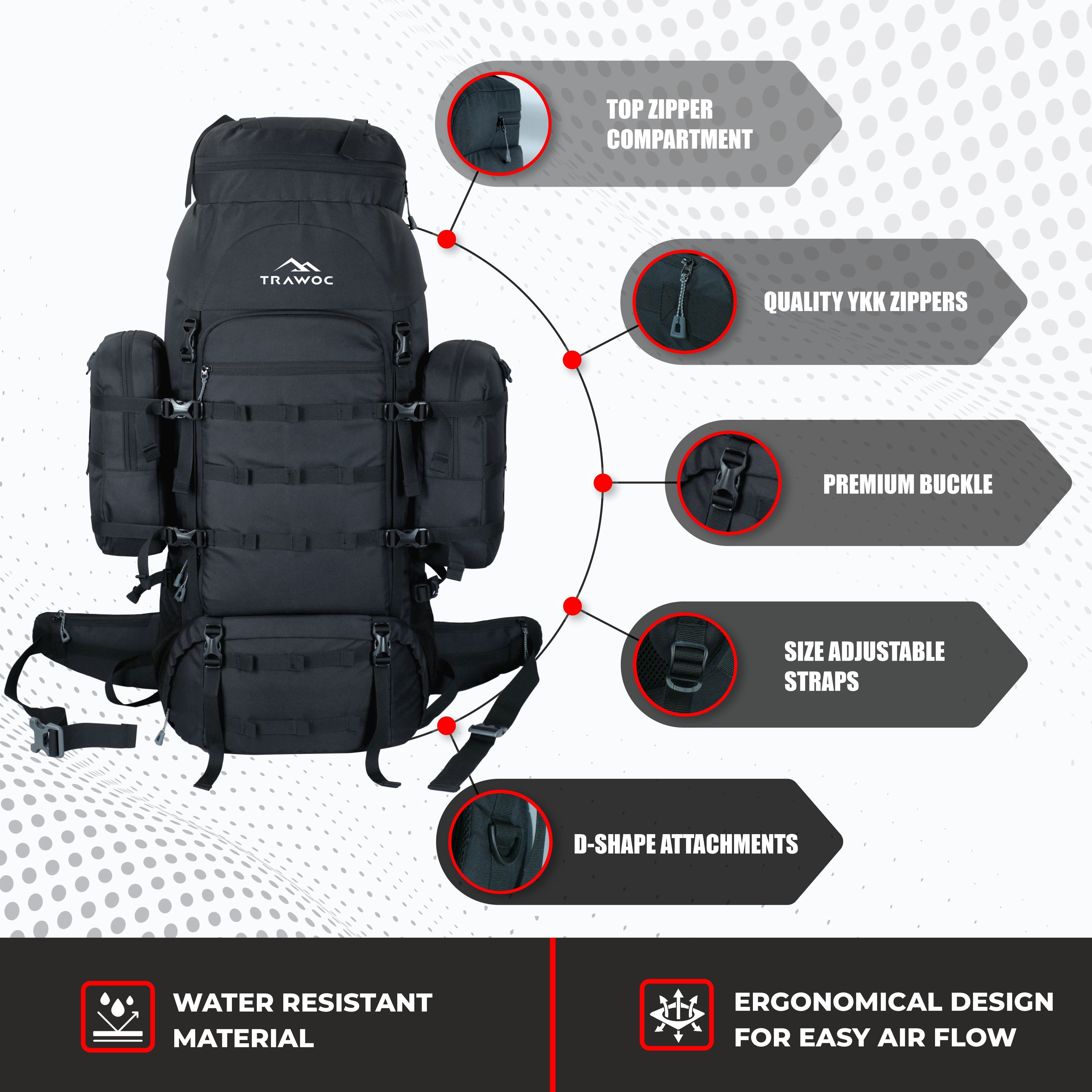 Trawoc Travel Backpack with Detachable Daypack (90Ltr) | Internal Frame ...
