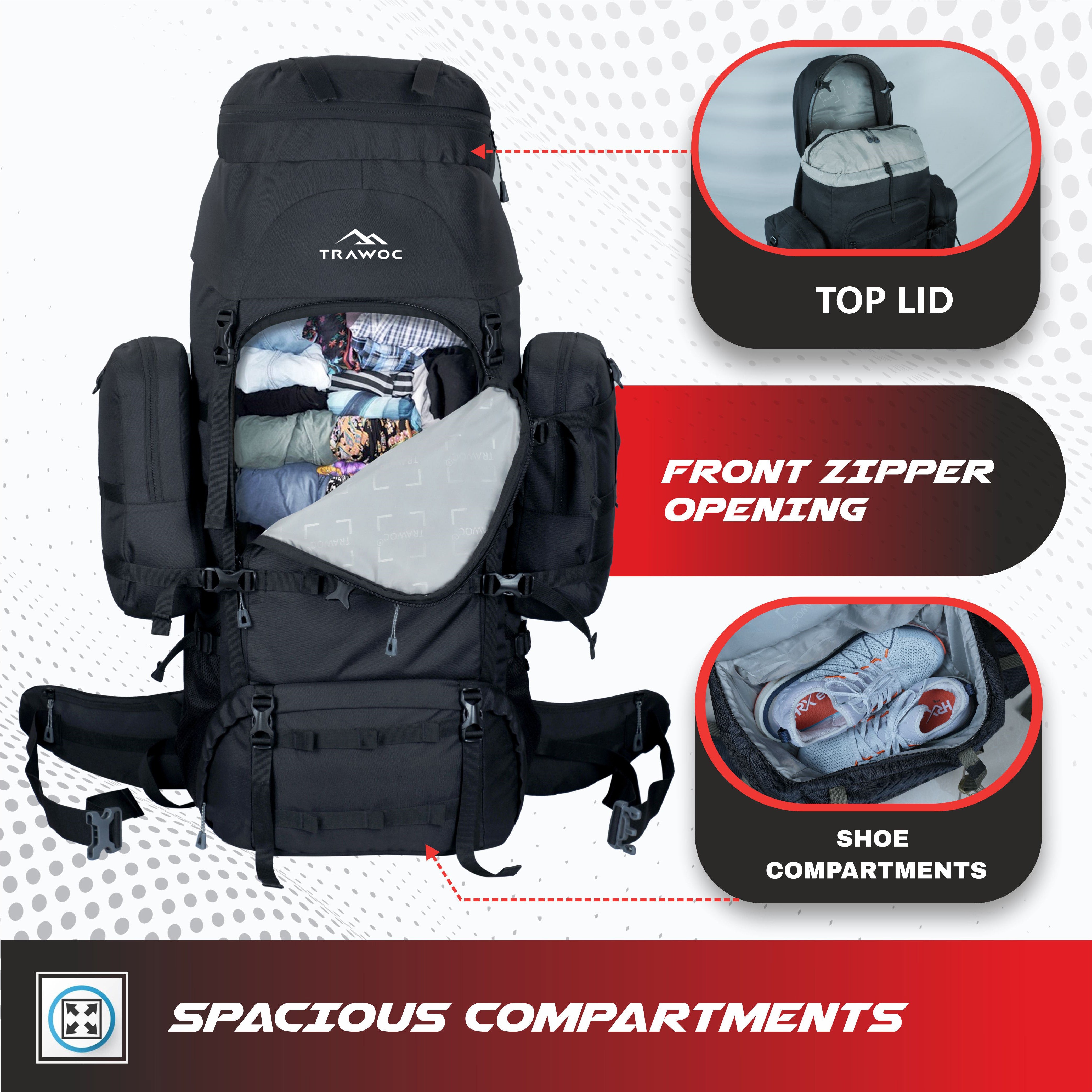 Trawoc Travel Backpack with Detachable Daypack (90Ltr) | Internal Frame ...