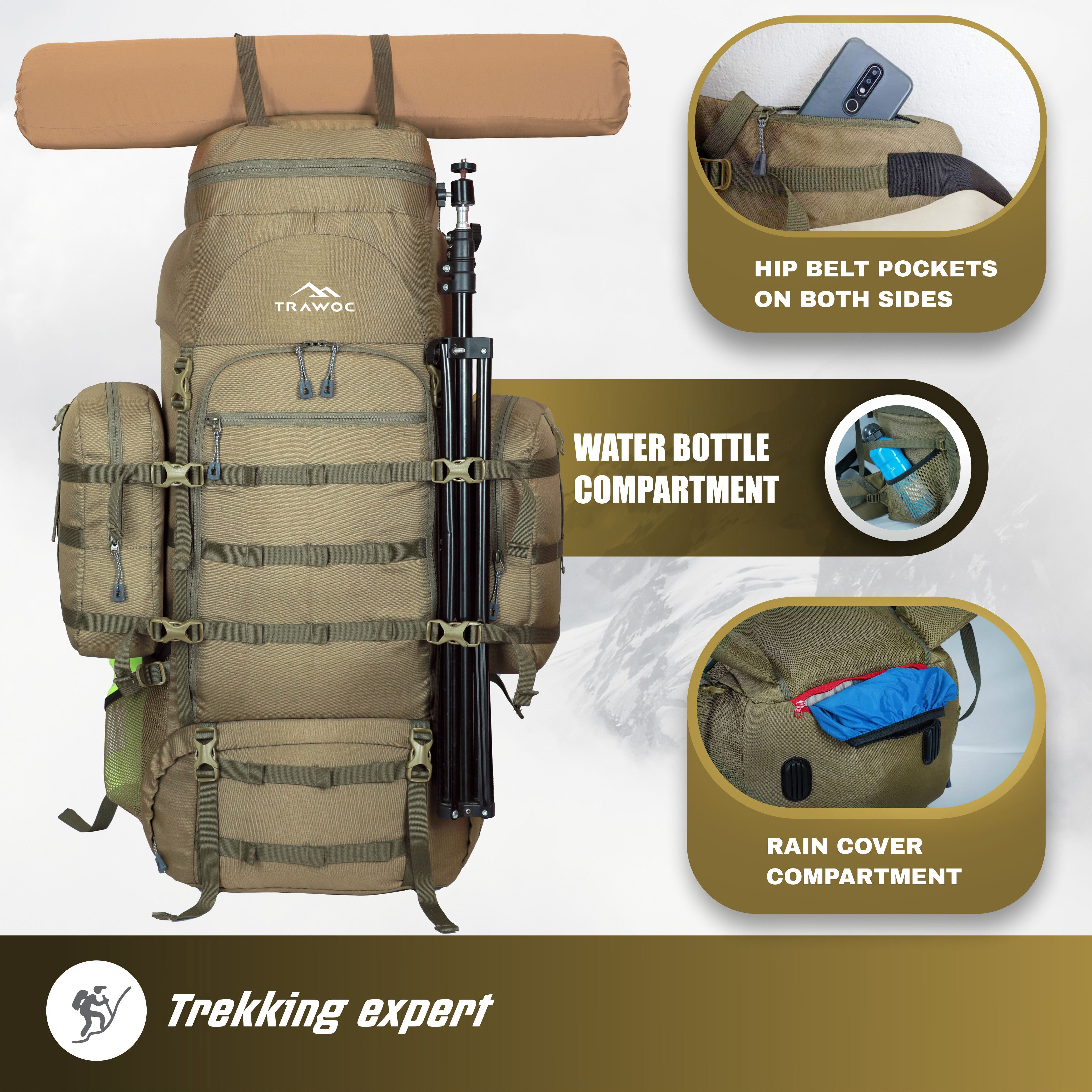 Trawoc Travel Backpack with Detachable Daypack (90Ltr) | Internal Frame ...