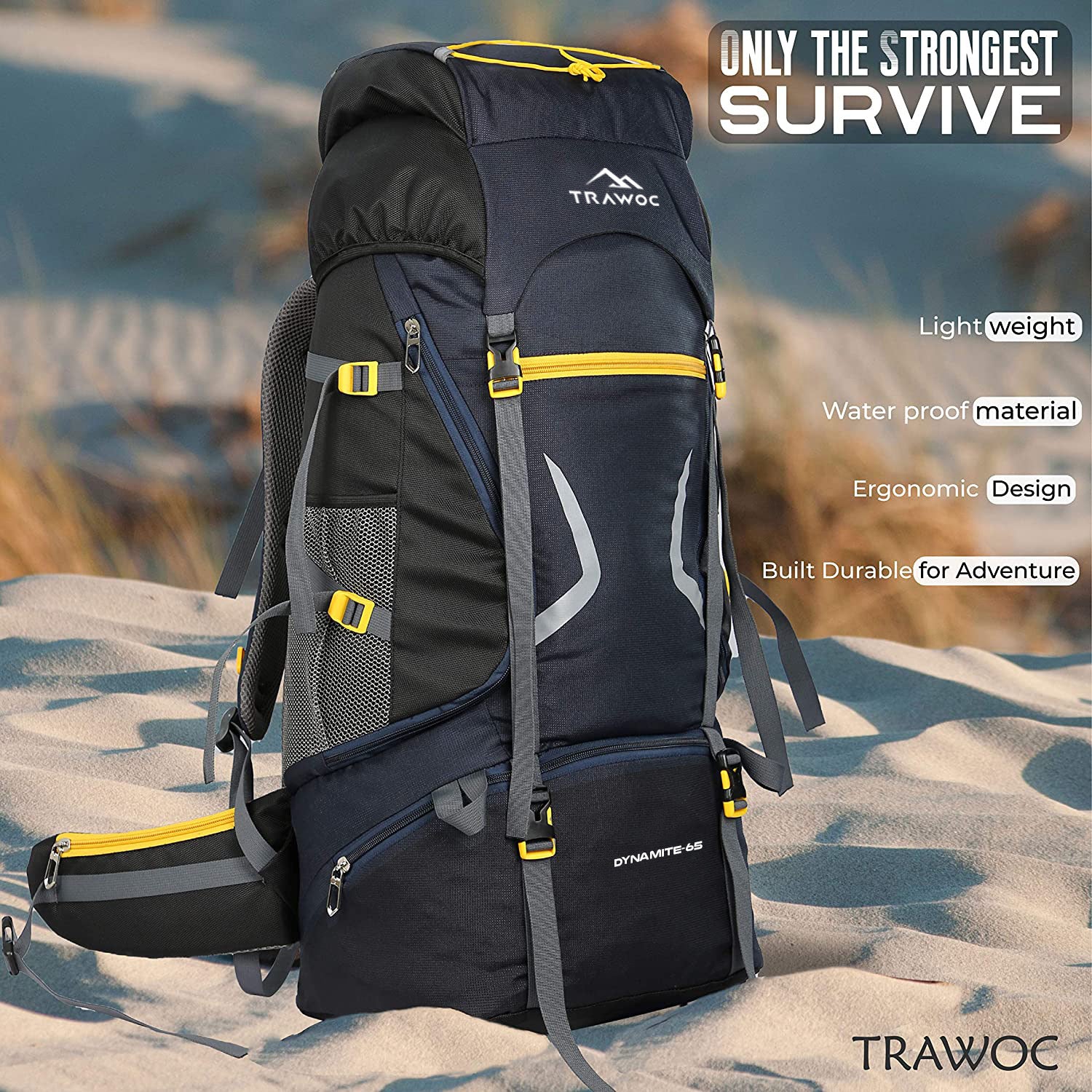 Trawoc Travel Backpack (65Ltr) | With Shoe Compartment & Rain Cover ...