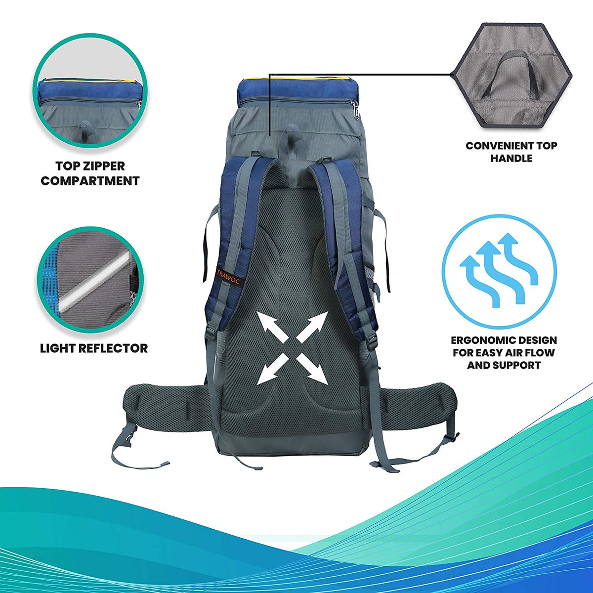 Trawoc Travel Backpack (65Ltr) | With Shoe Compartment | Trekking ...